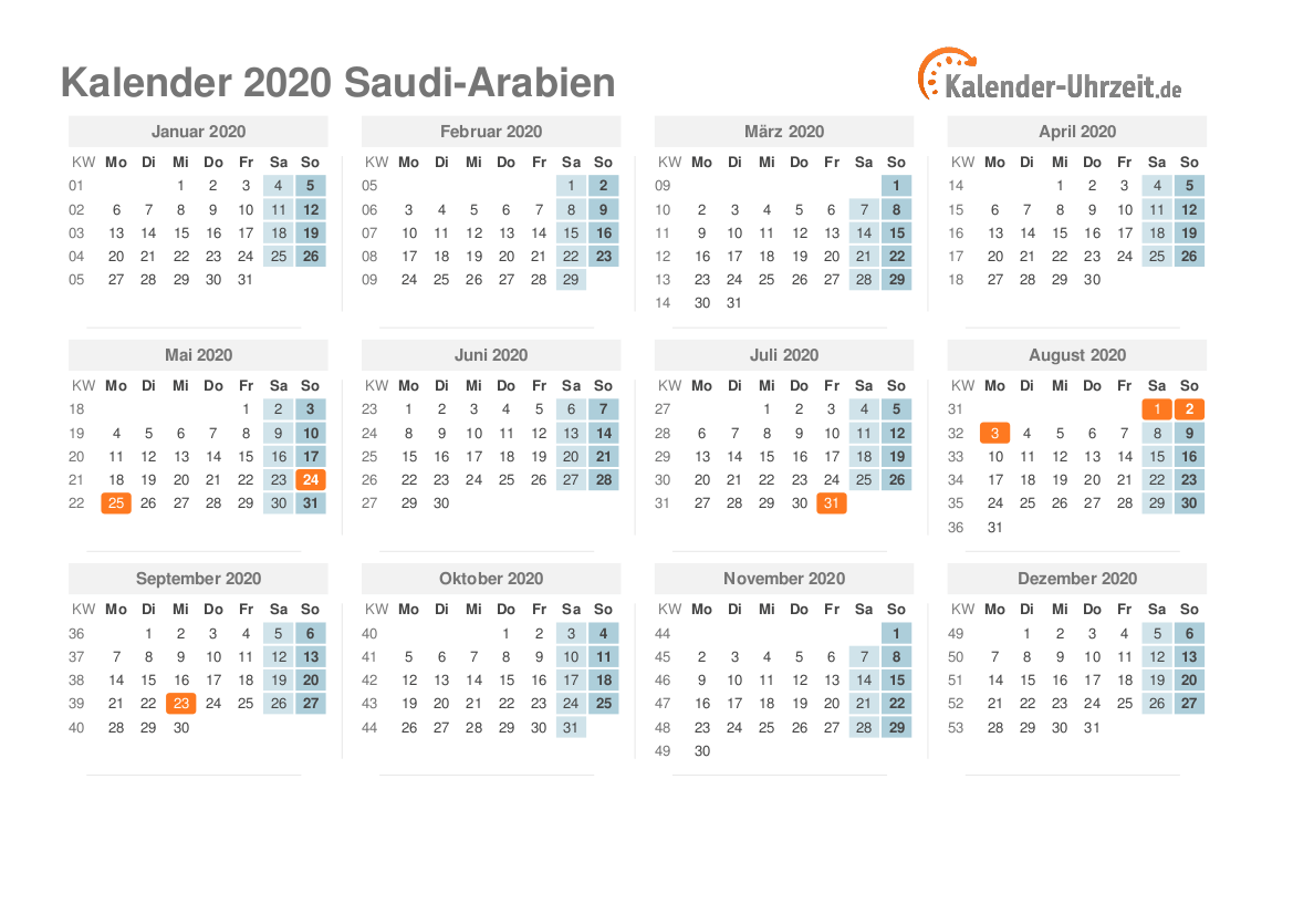 Feiertage 2020 Saudi-Arabien - Kalender & Übersicht Feiertage 2020 Saudi-Arabien - Kalender & Übersicht