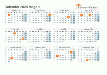 Feiertage 2024 Angola - Kalender & Übersicht