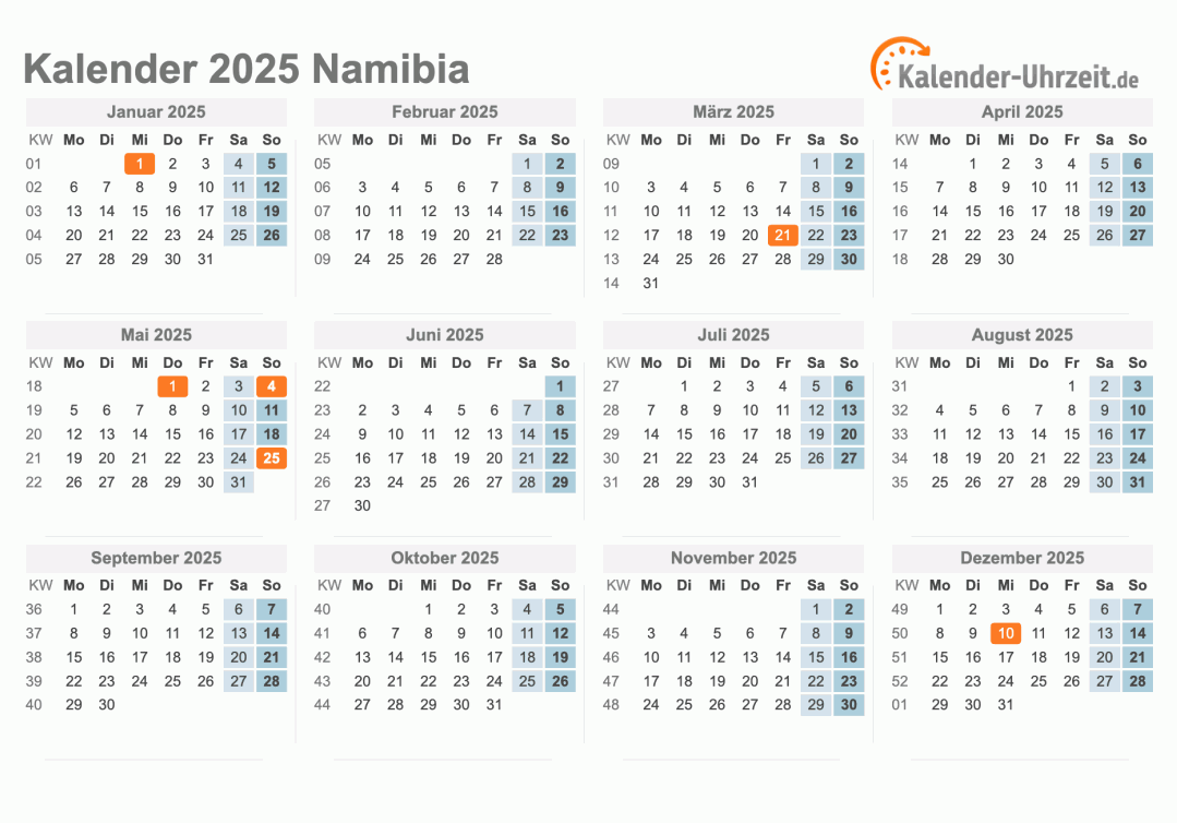 Feiertage 2025 Namibia - Kalender & Übersicht