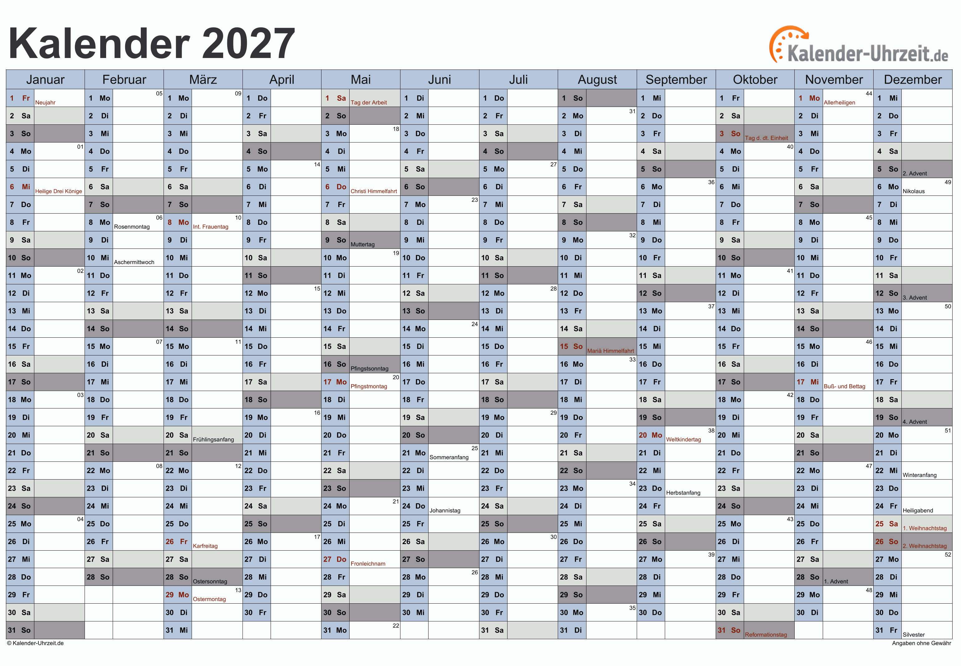 KALENDER 2027 ZUM AUSDRUCKEN KOSTENLOS KALENDER 2027 ZUM AUSDRUCKEN KOSTENLOS